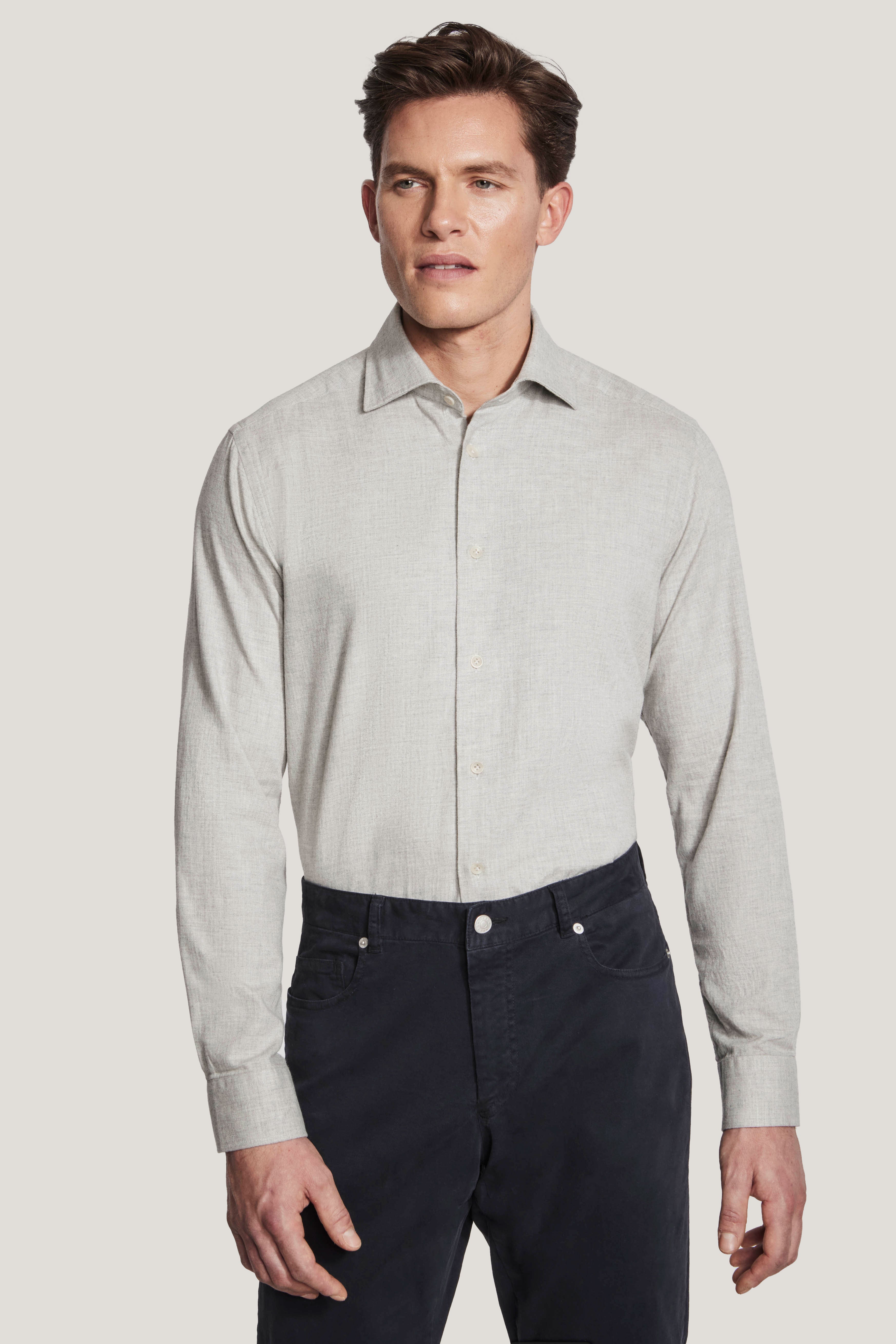 Grey Herringbone Sport Shirt - Pure Cotton | Jack Victor